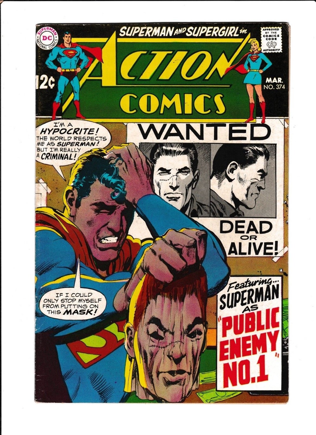 Action Comics 374 1969 Neal Adams Cover DC Comics Silver Age Comic Book ...