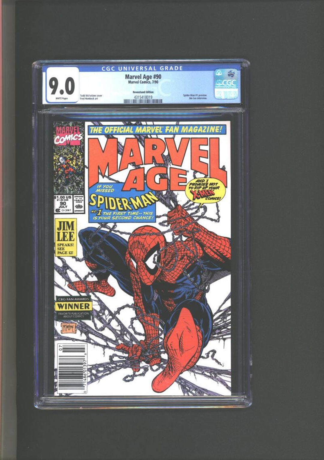 Marvel Age 90 CGC 9.0 Spider-man 1 Preview. Jim Lee Interview 1990 - Etsy