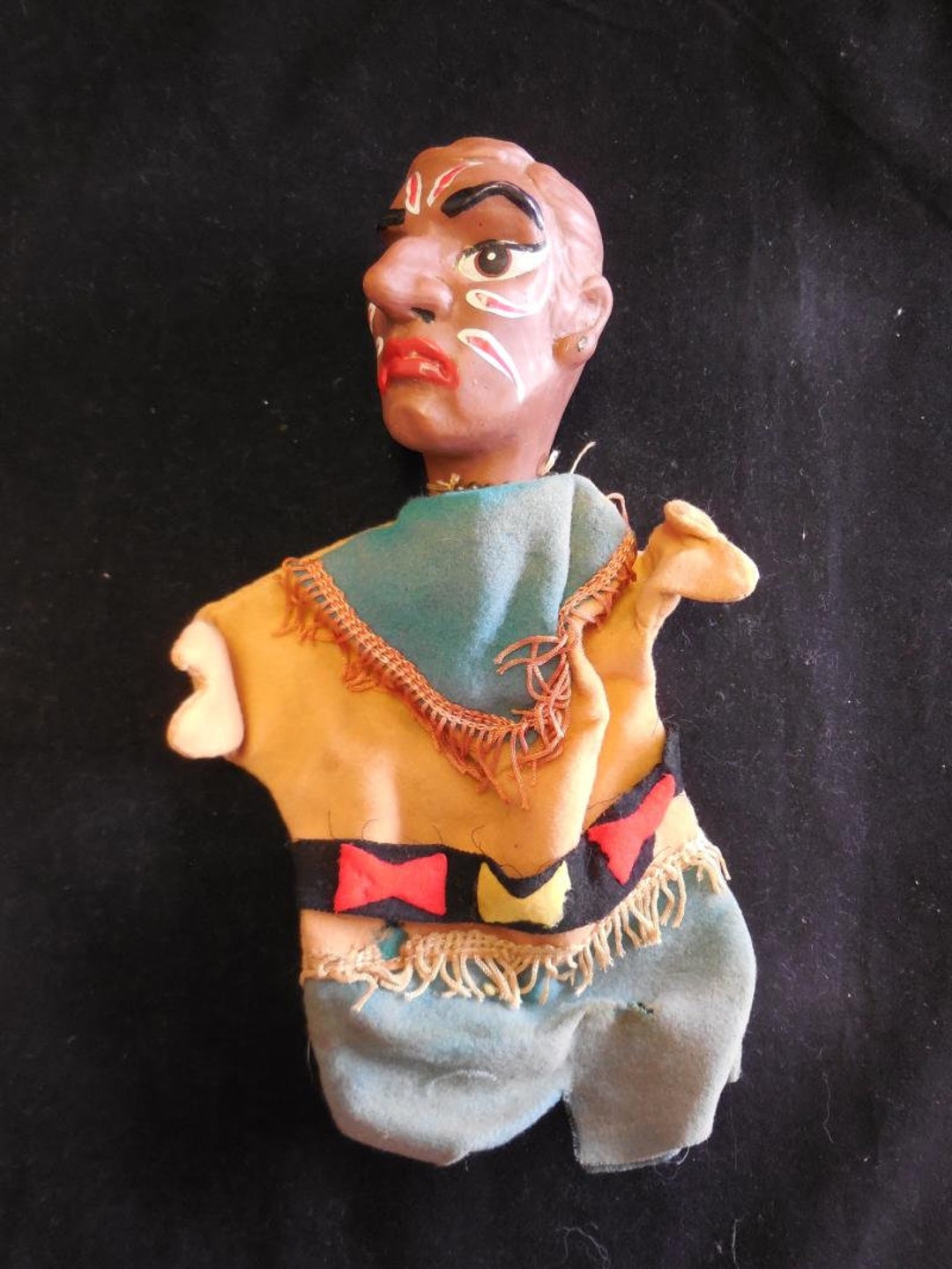 Tribal Hand Puppet Plastic Face Felt Body With Fringe Vintage - Etsy