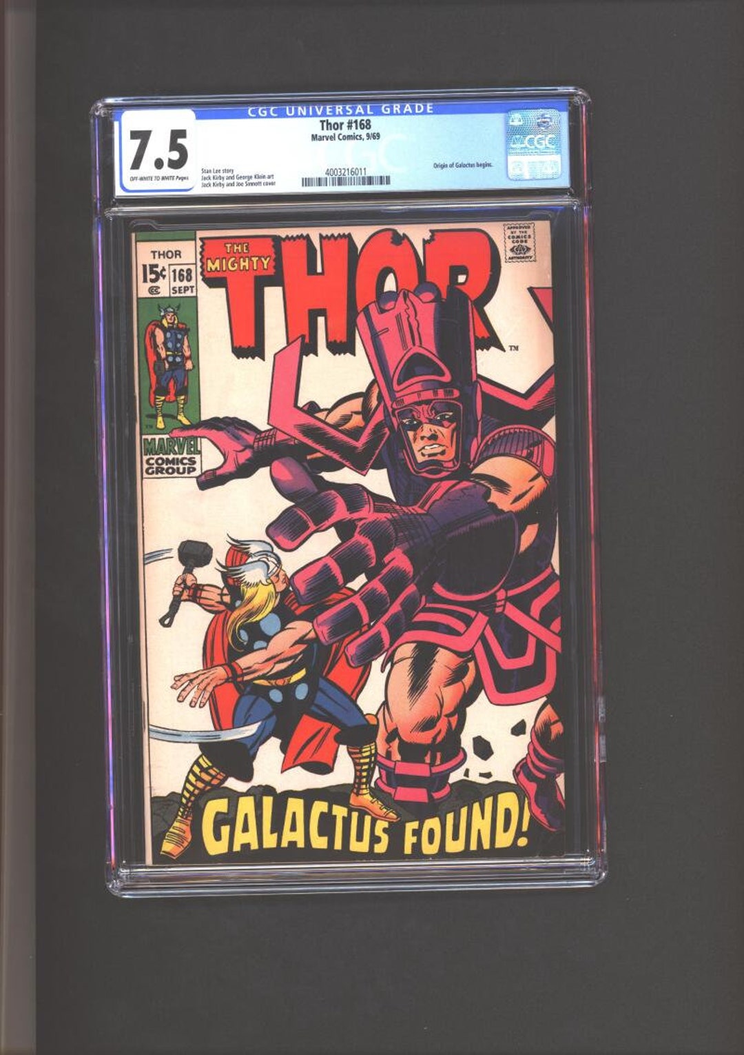 Thor 168 CGC 7.5 Origin of Galactus Begins 1969 - Etsy