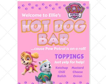 Paw Patrol Hot Dog Bar Menu with Food Labels/Food Tents