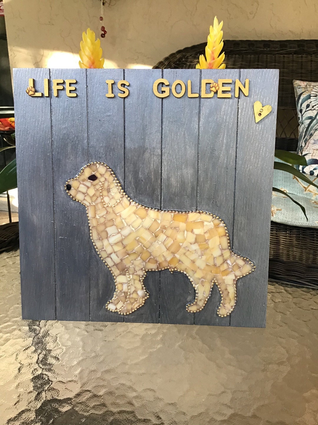 Golden Retriever Art, Golden Retriever Mosaic, Mosaic Art, Mosaic Home ...