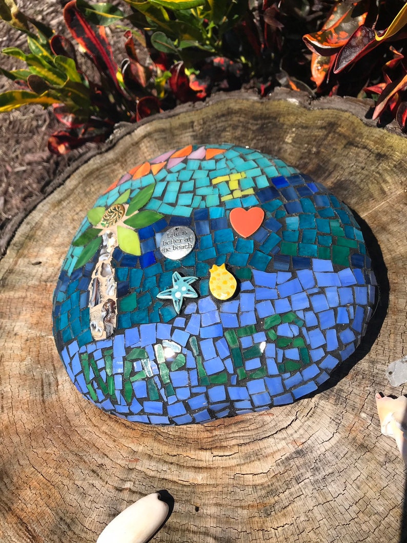 Mosaic Rock, Mosaic Art, Garden Decor , Home Decor , Beach Decor ...