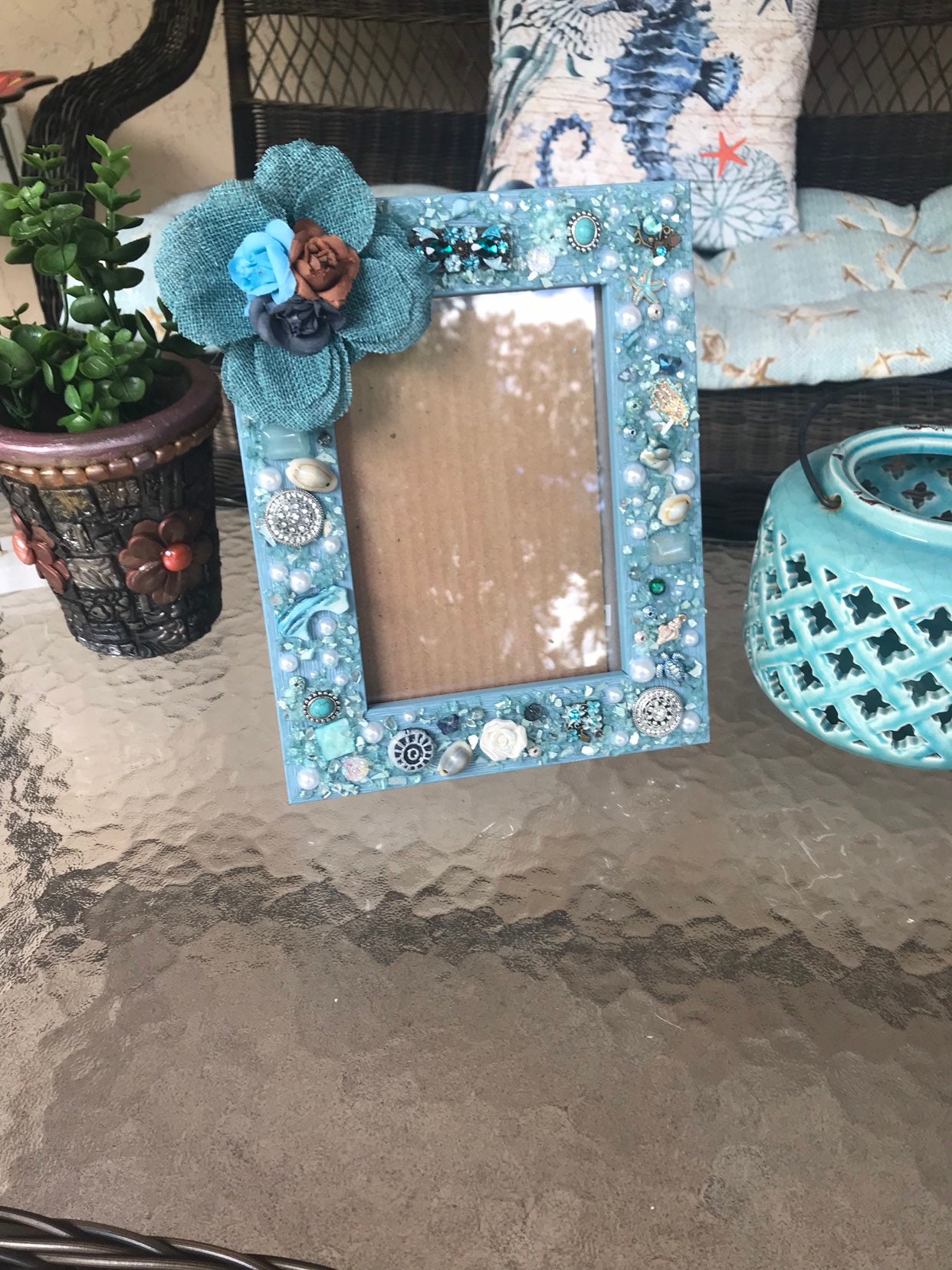 Frame, 5x7 Frame, Mixed Media Frame , Frame Decor ,photo Frame , Beach ...
