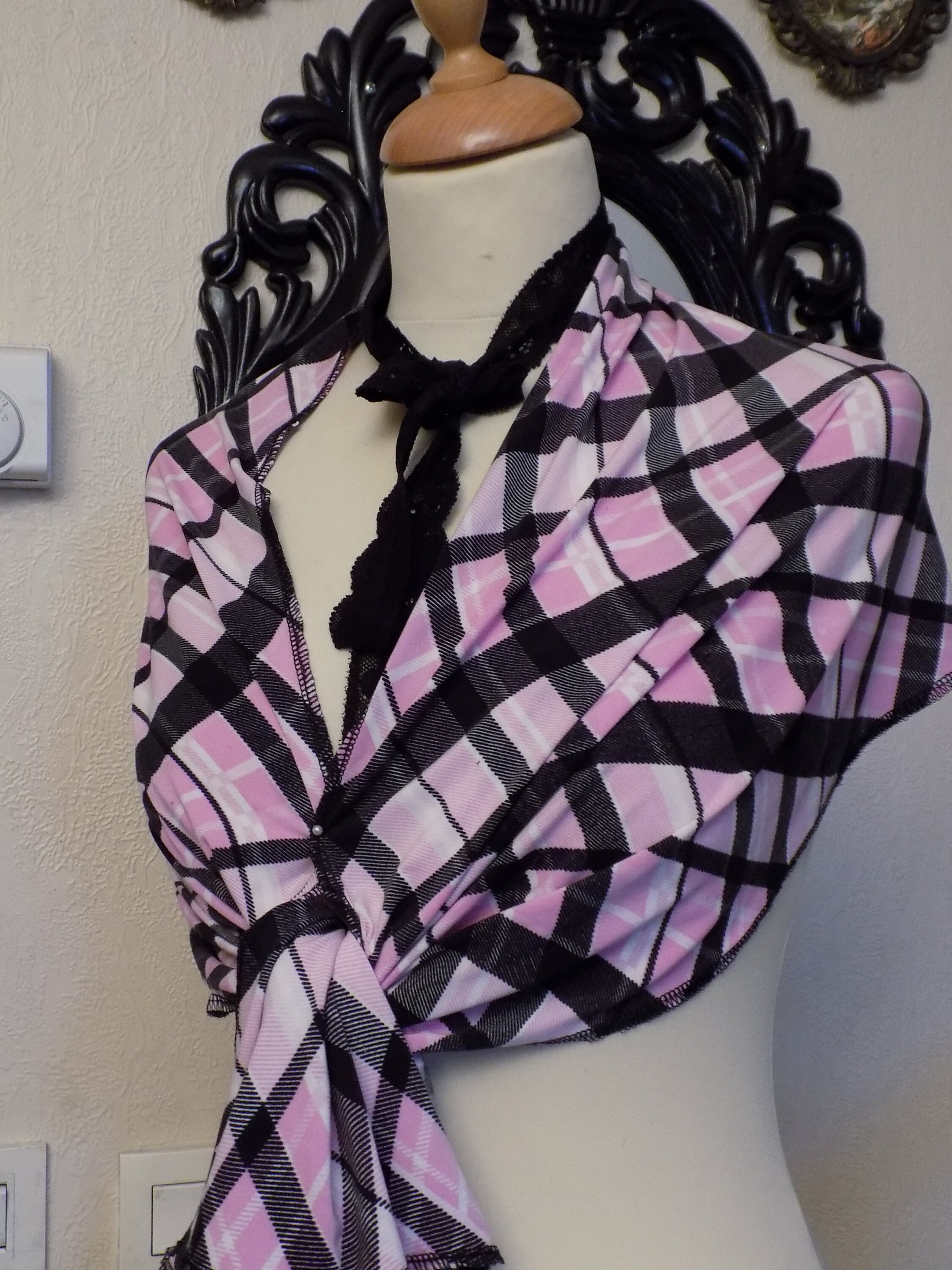 Checkered Scarf Pink and Black Woman Scarf Girl Scarfwoman - Etsy UK