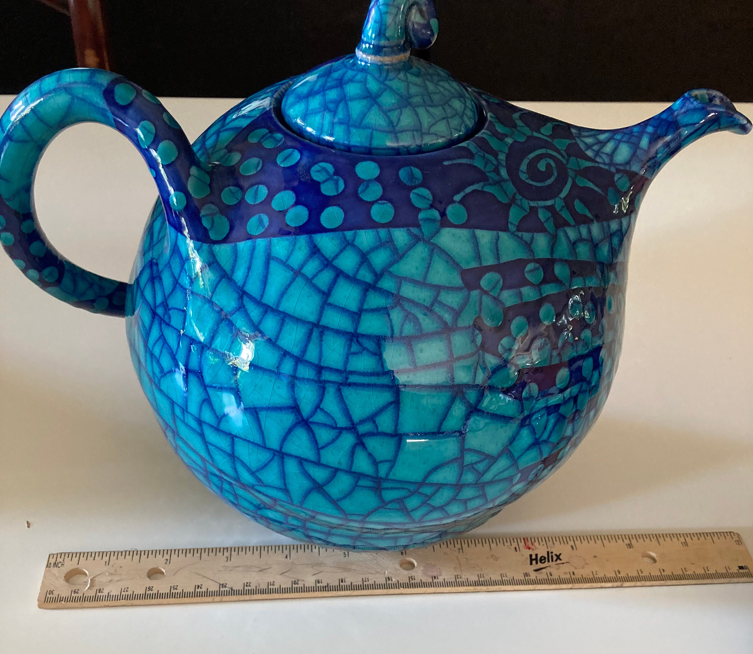 Fun Fantastic Funky Cracked blue Meanie Light/dark Blue Fat Teapot With ...