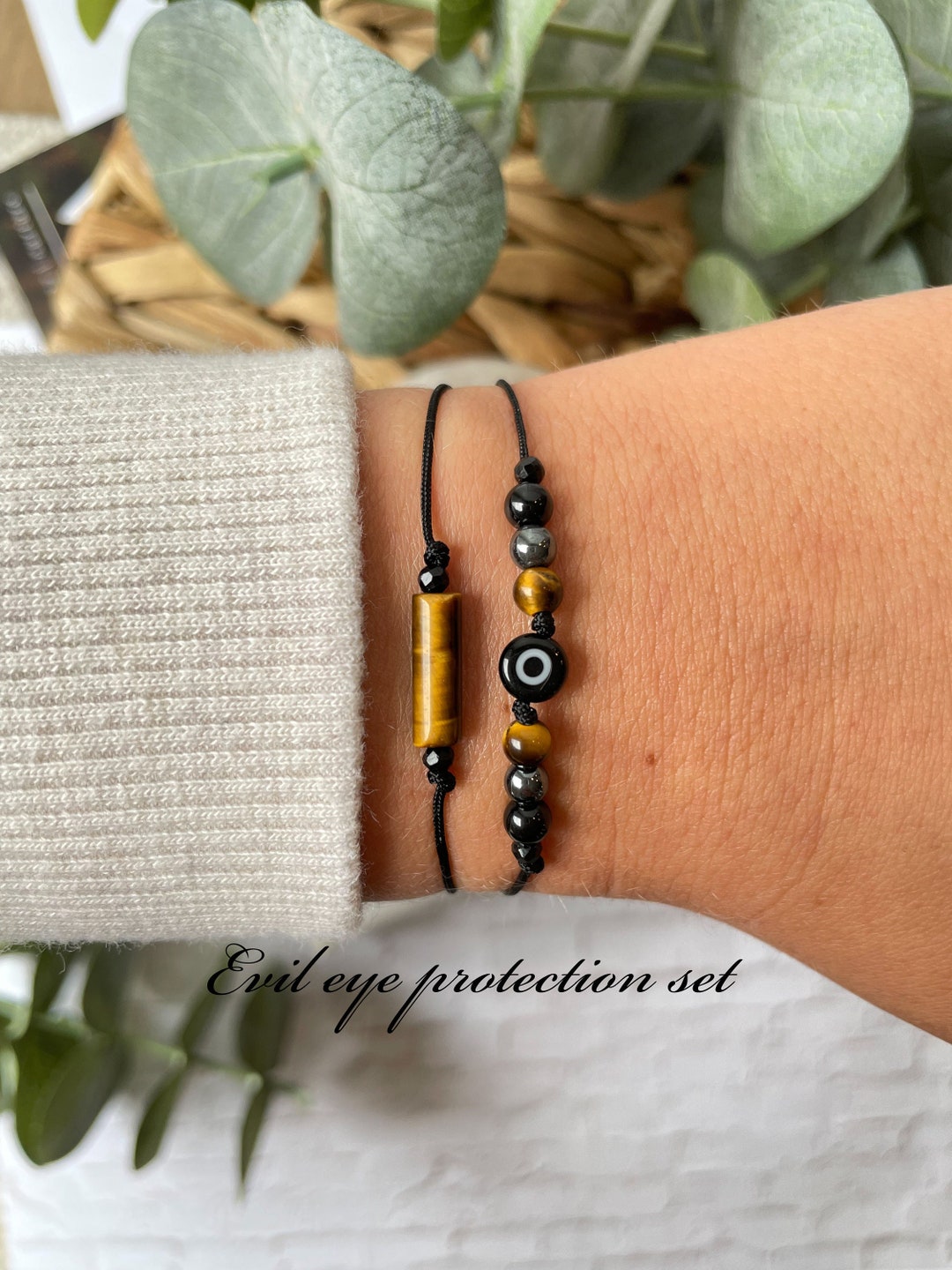 Evil Eye Triple Protection Set, Nazar, Black Tourmaline Bracelet ...