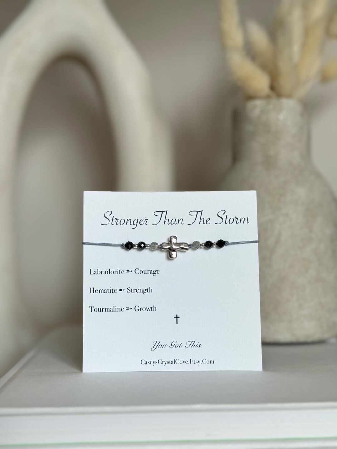 Stronger Than the Storm Crystal Bracelet, Cross Religious Bracelet ...