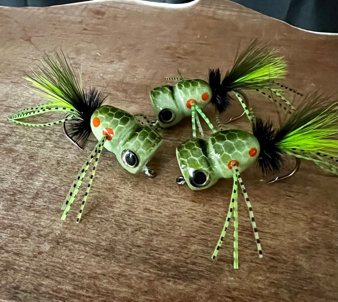 Frog Poppers 3fly Fishing Flies Balsa Bass Flies - Etsy