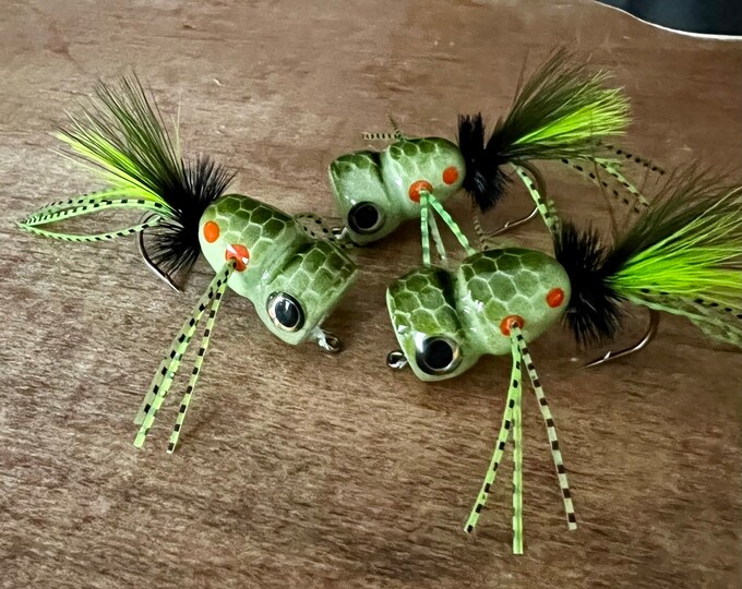 Frog Poppers 3fly Fishing Flies Balsa Bass Flies - Etsy