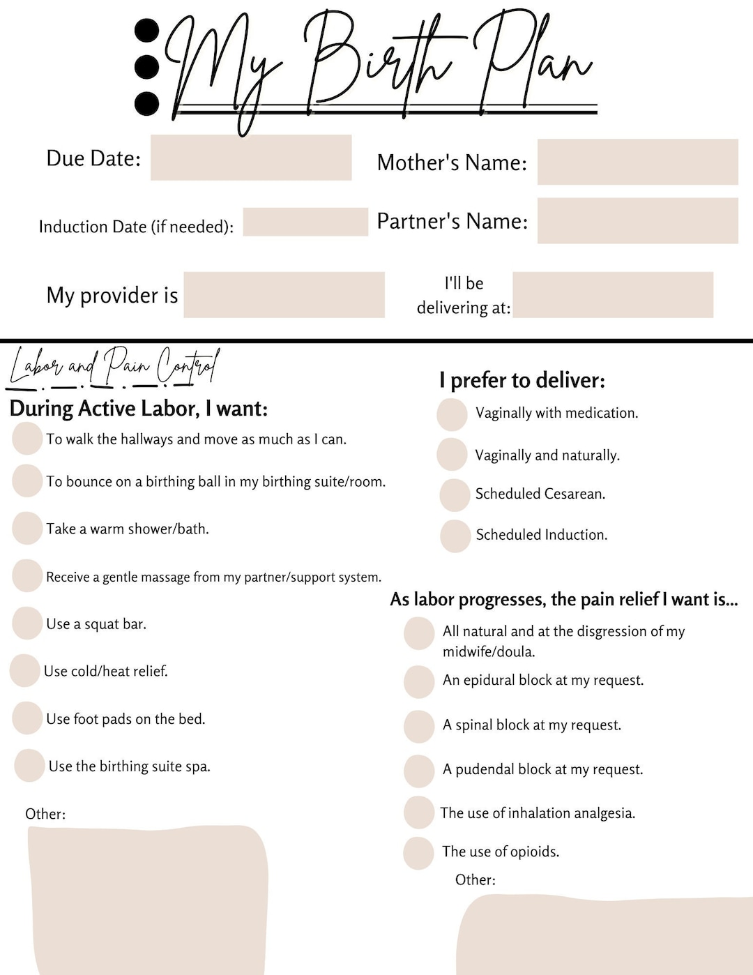 Modern Birth Plan, Simple Birth Plan. Digital Download Birth Plan ...
