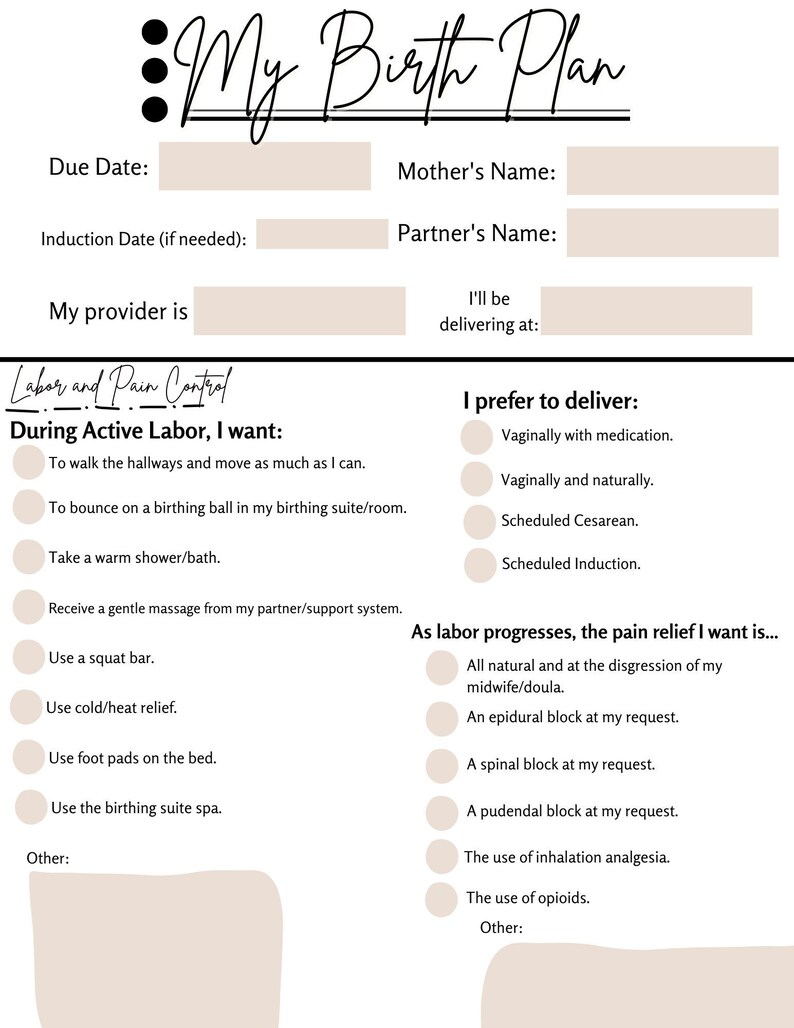 Modern Birth Plan, Simple Birth Plan. Digital Download Birth Plan ...