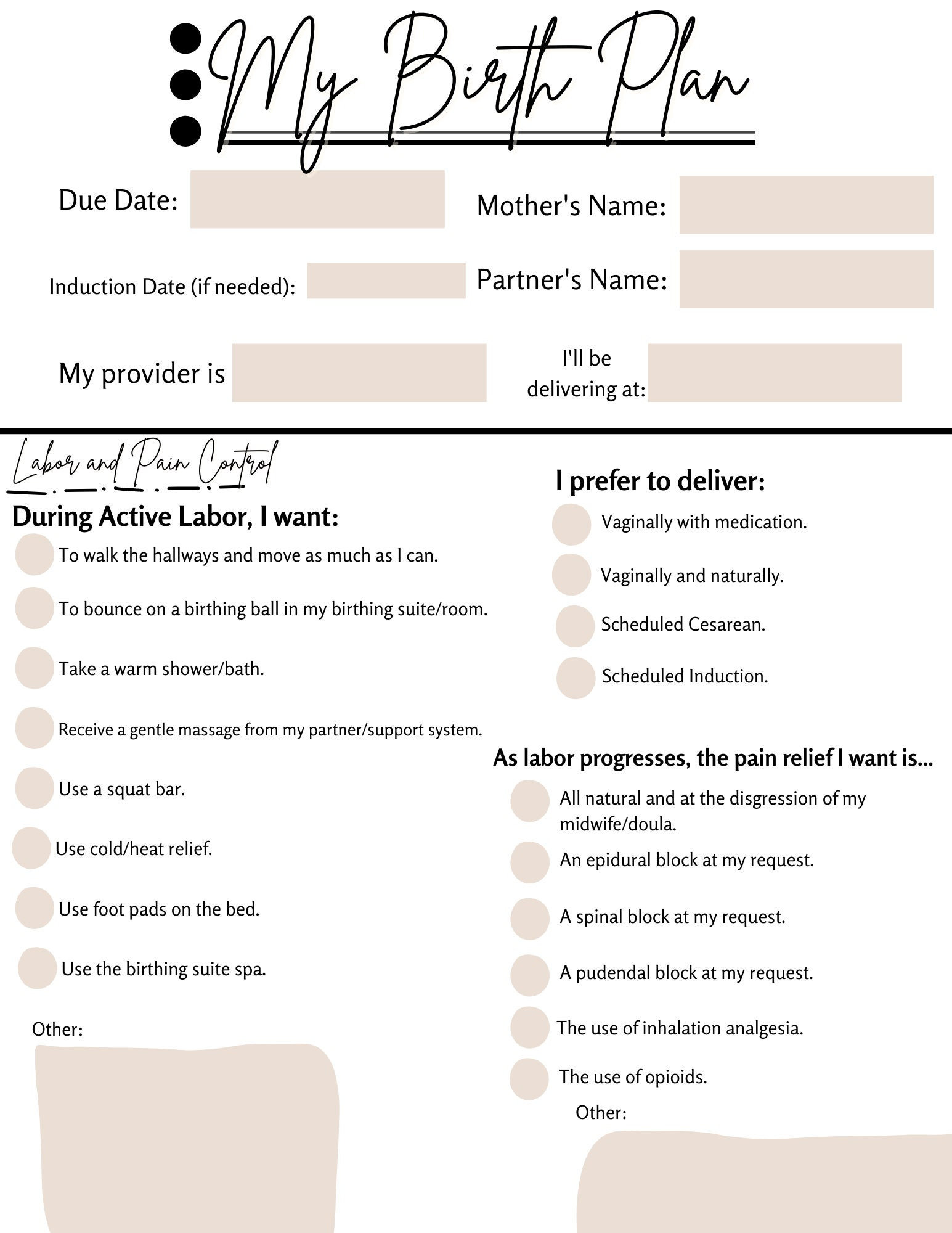 Modern Birth Plan, Simple Birth Plan. Digital Download Birth Plan ...