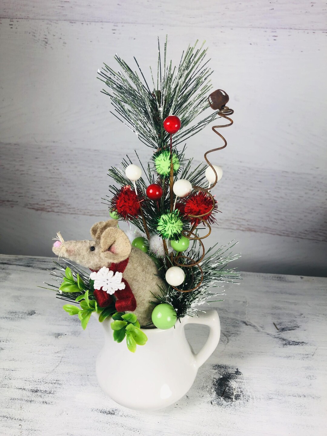 Handmade Original Wool Felt Mouse Sitting in a White Porcelain Cream ...