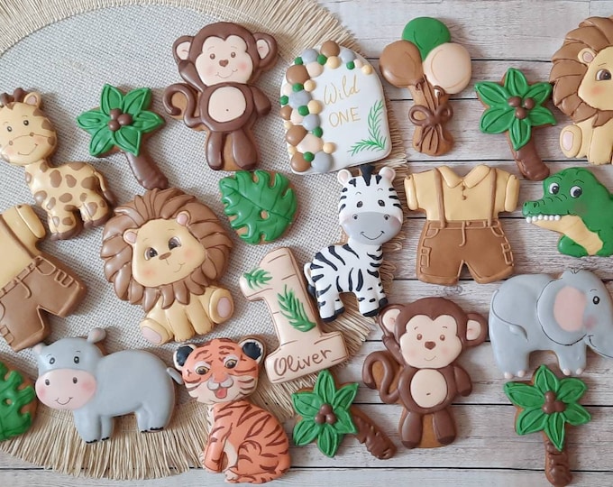 Wild Animal Cookies, Birthday Cookies, Party Favor, Jungle Animal ...