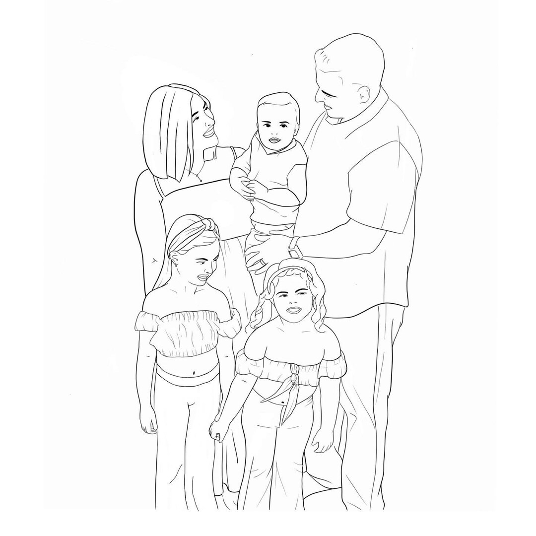 5 Person Fine Line Portrait - Etsy
