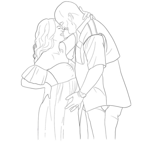 2 Person Fine Line Portrait - Etsy