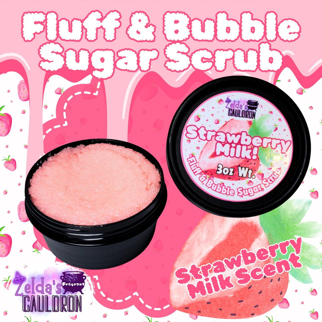 Fluff and Bubble Sugar Scrub Strawberry Milk Scented Creamy Vanilla ...