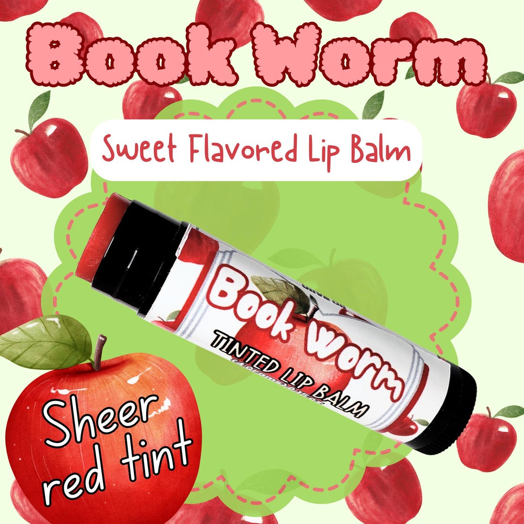 Book Worm Red Tinted Lip Balm | Sheer Red Tint | Caramel Apple Flavor ...