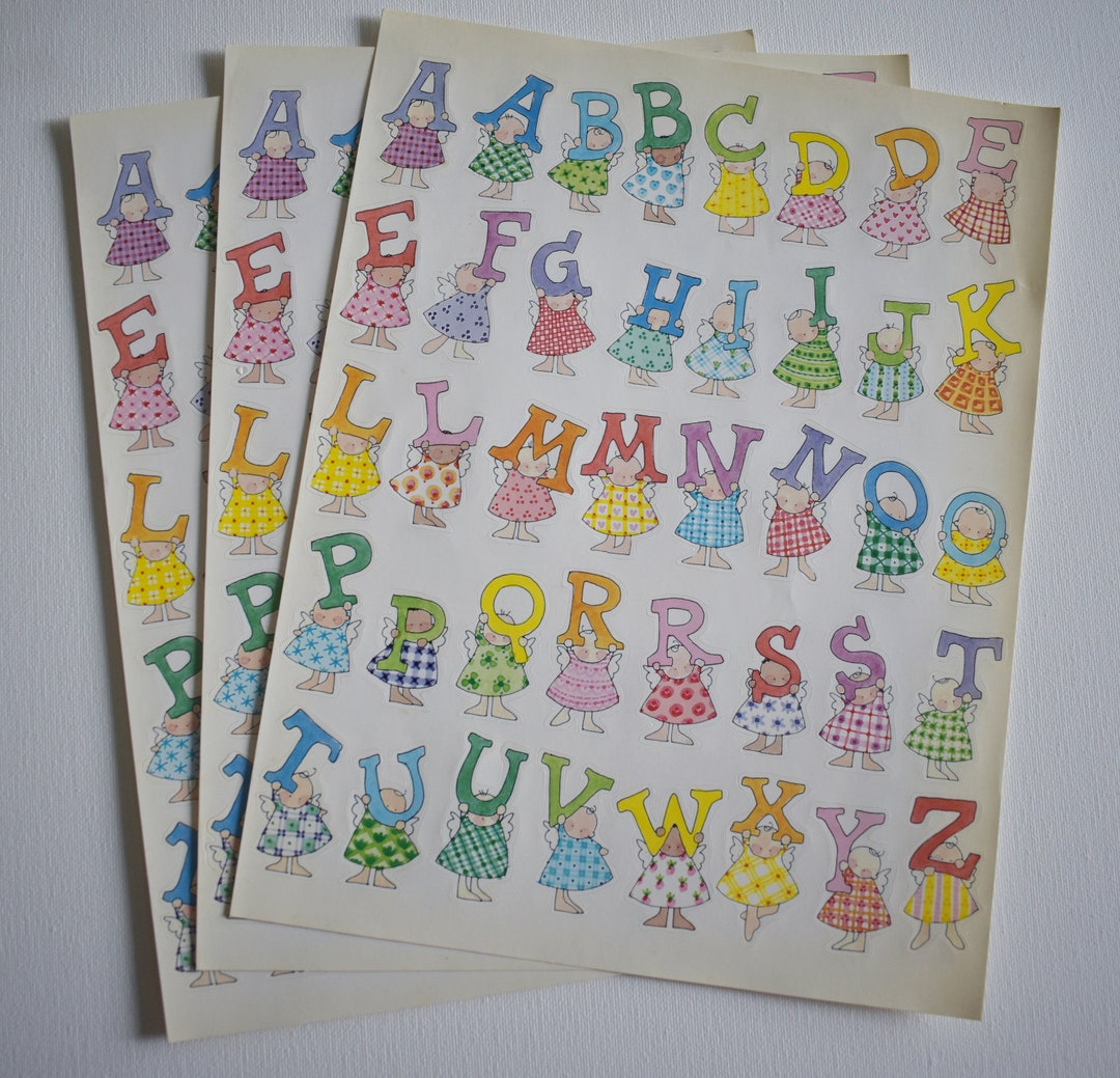 Alphabet Stickers W/ Cute Little Angel Babies, Rainbow Letters ...
