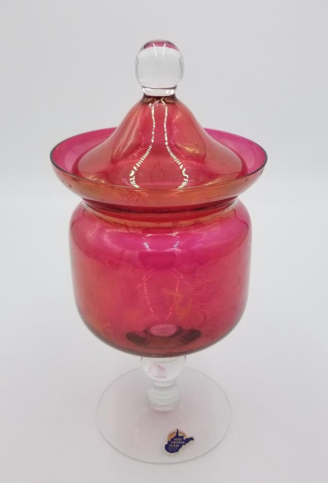 Rare Vintage West Virginia Glass RUBY CRANBERRY Candy Dish W/ Lid W ...