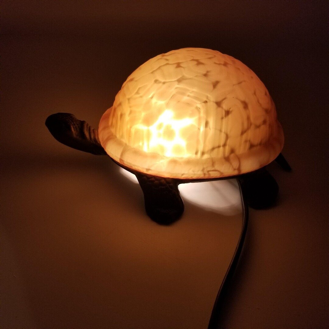 Turtle Shaped Amber Glass Shell W Brass Legs Etc Table Lamp Night Light ...