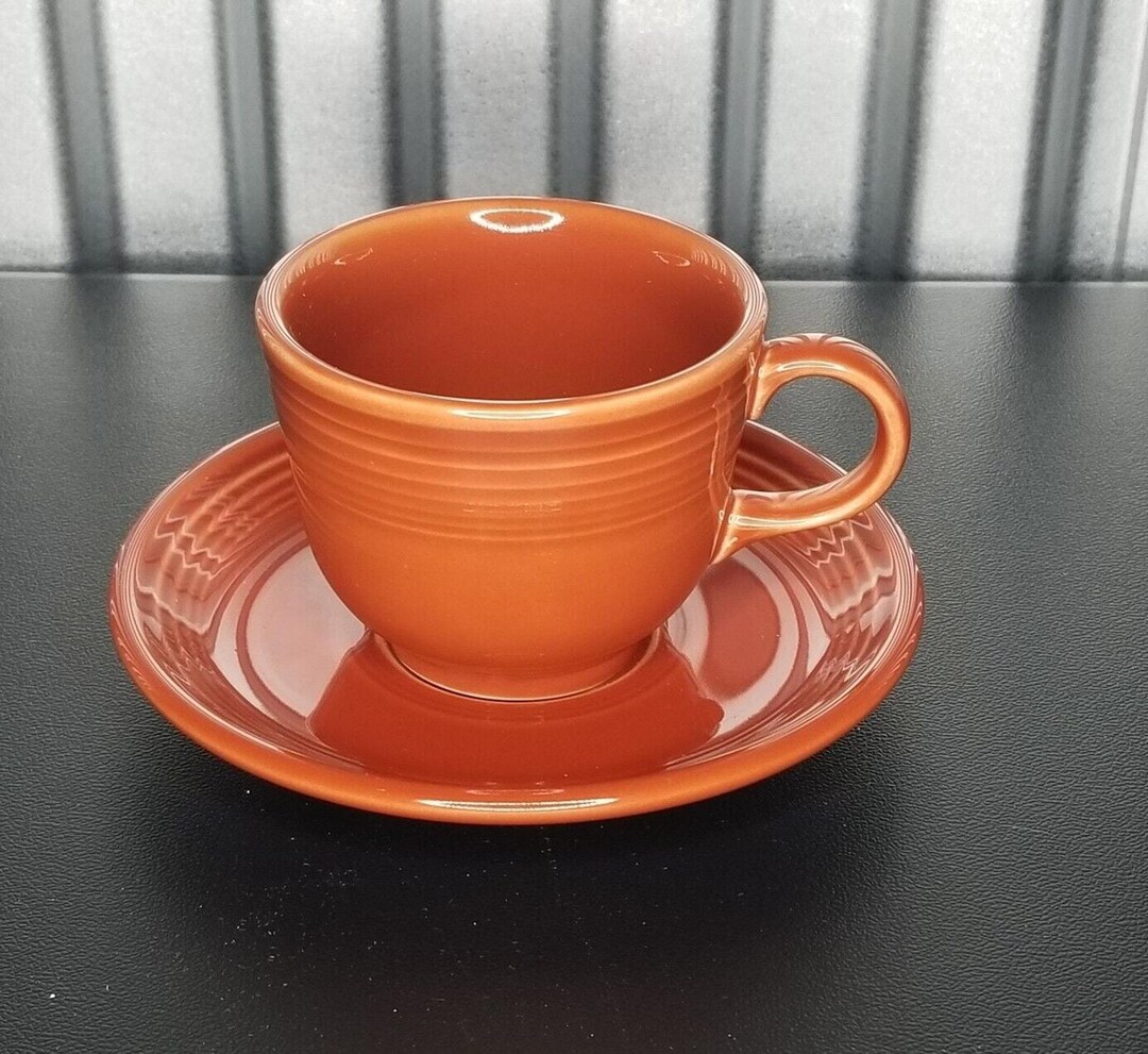 Fiesta Orange Fiestaware Tea Cup and Saucer Set Homer Laughlin China Co ...