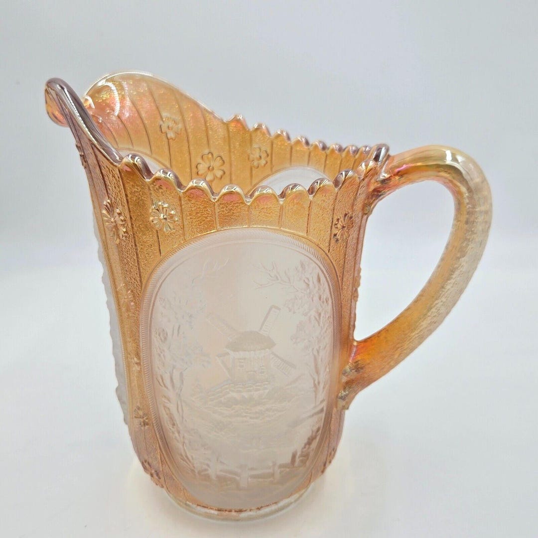 Imperial Glass Pitcher Marigold Windmill Carnival Glass Iridescent W ...