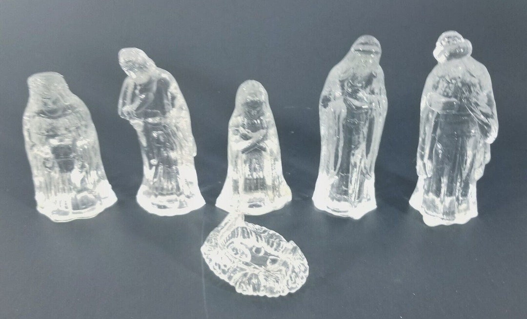 Nativity Scene Vintage Set Clear Thick Glass 6 Piece Set Nice - Etsy