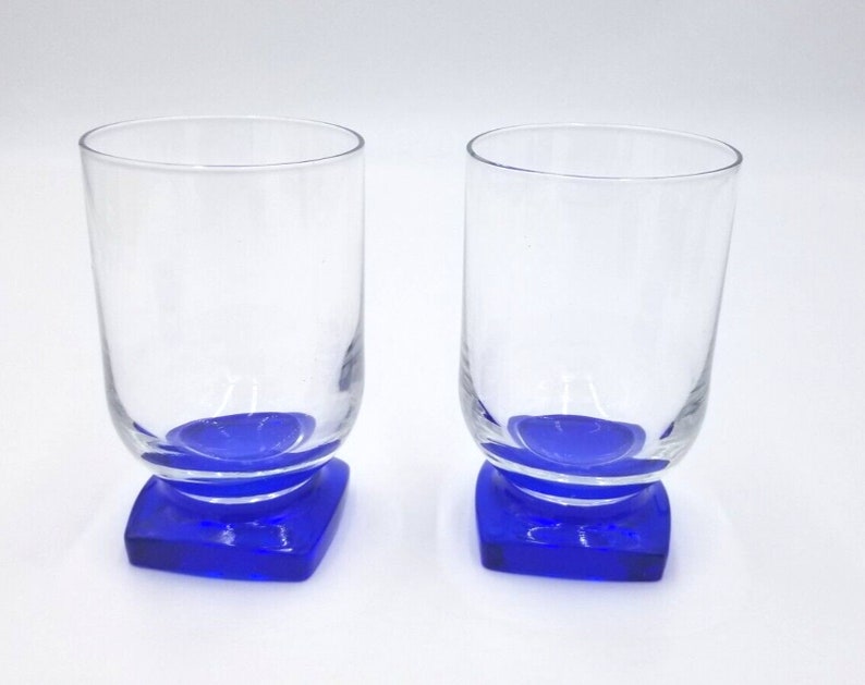 Bormioli Rocco Ibisco 2 Beverage Glasses Clear Cobalt Blue Square Foot ...