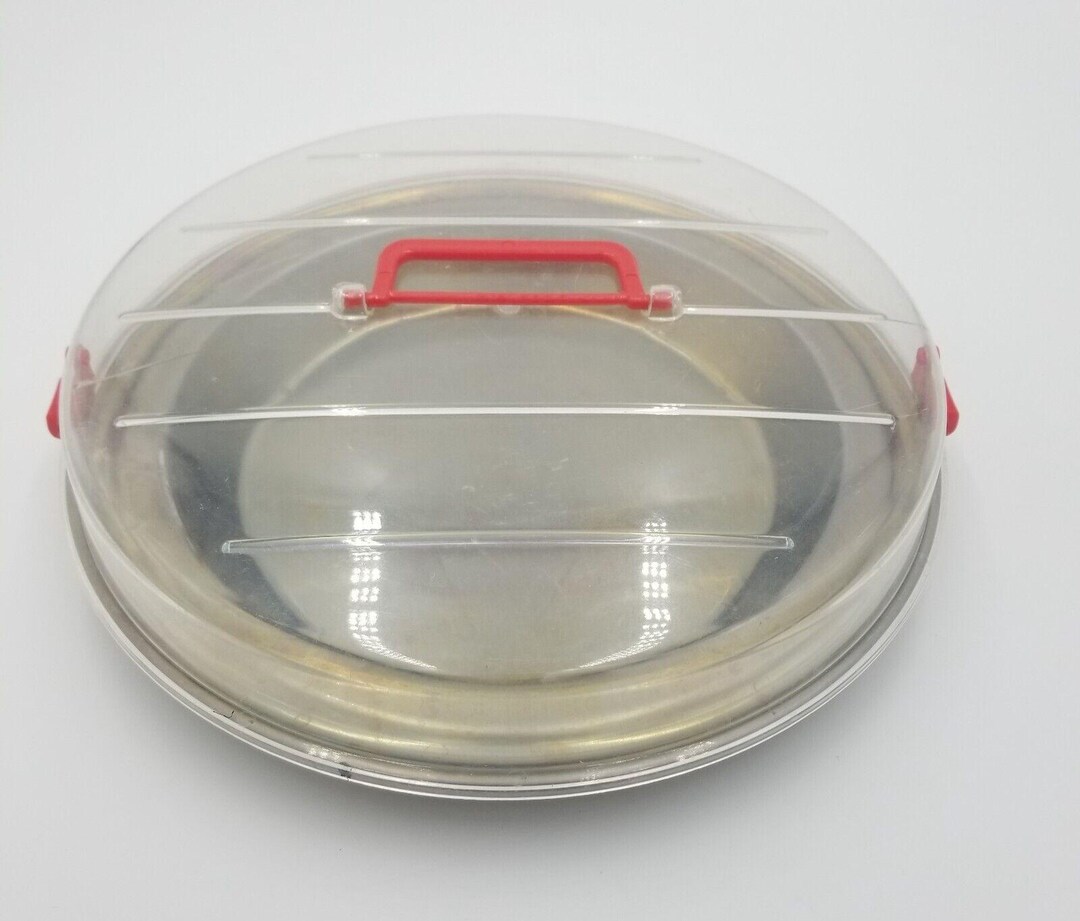 Vintage Aluminum Pie Pan With Red Plastic Handle Locking Cover Snap on ...