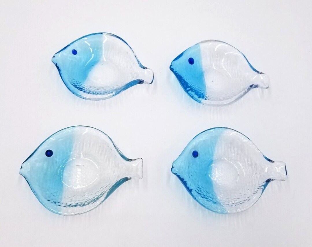 4 Glass Open Salt Cellar Hand Made Glass Tartar Sauce Fish Shaped - Etsy