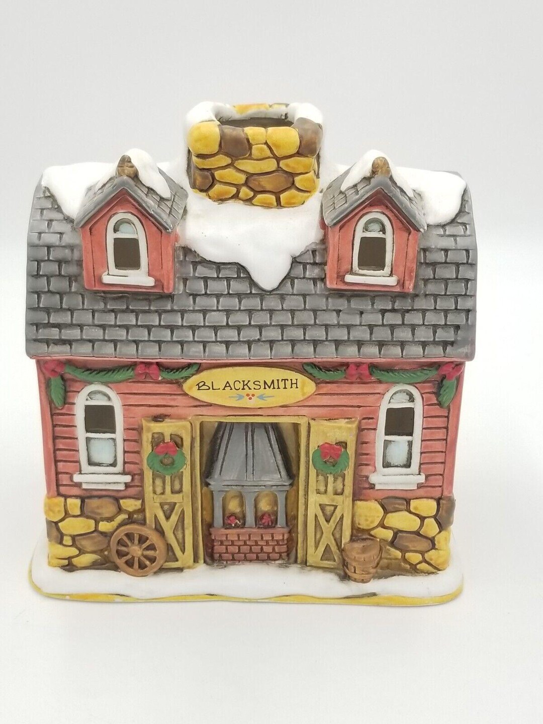 1992 Vintage Lefton Colonial Village Blacksmith Shop Winter Scene Snow ...