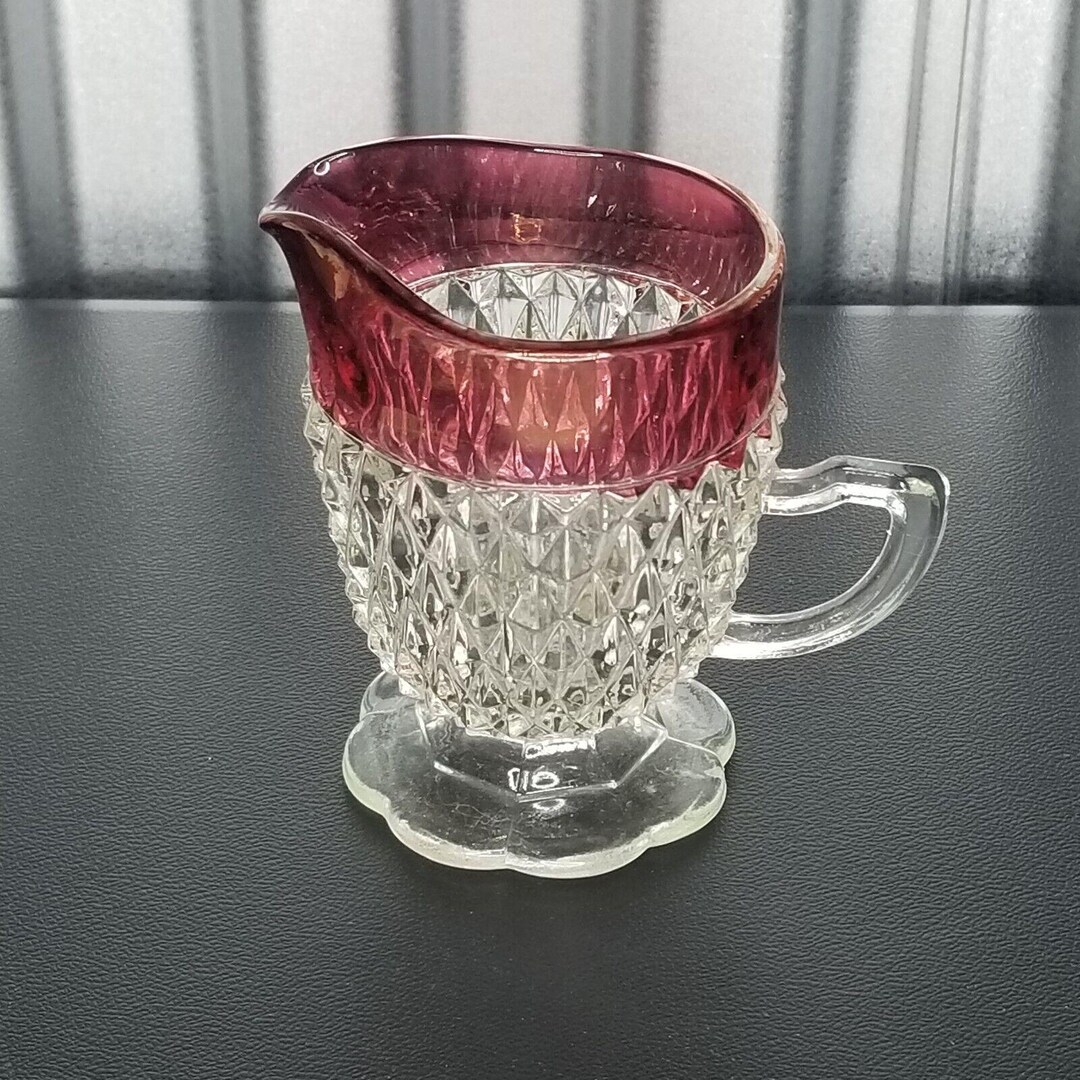 Vintage Indiana Glass Diamond Point Ruby Red Cranberry Creamer Pitcher ...