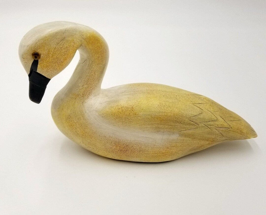 Vintage Primitive Folk Art White Carved Swan With Eyes Decoy 7 1/2 - Etsy