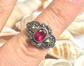 Red gemstone ring | Etsy
