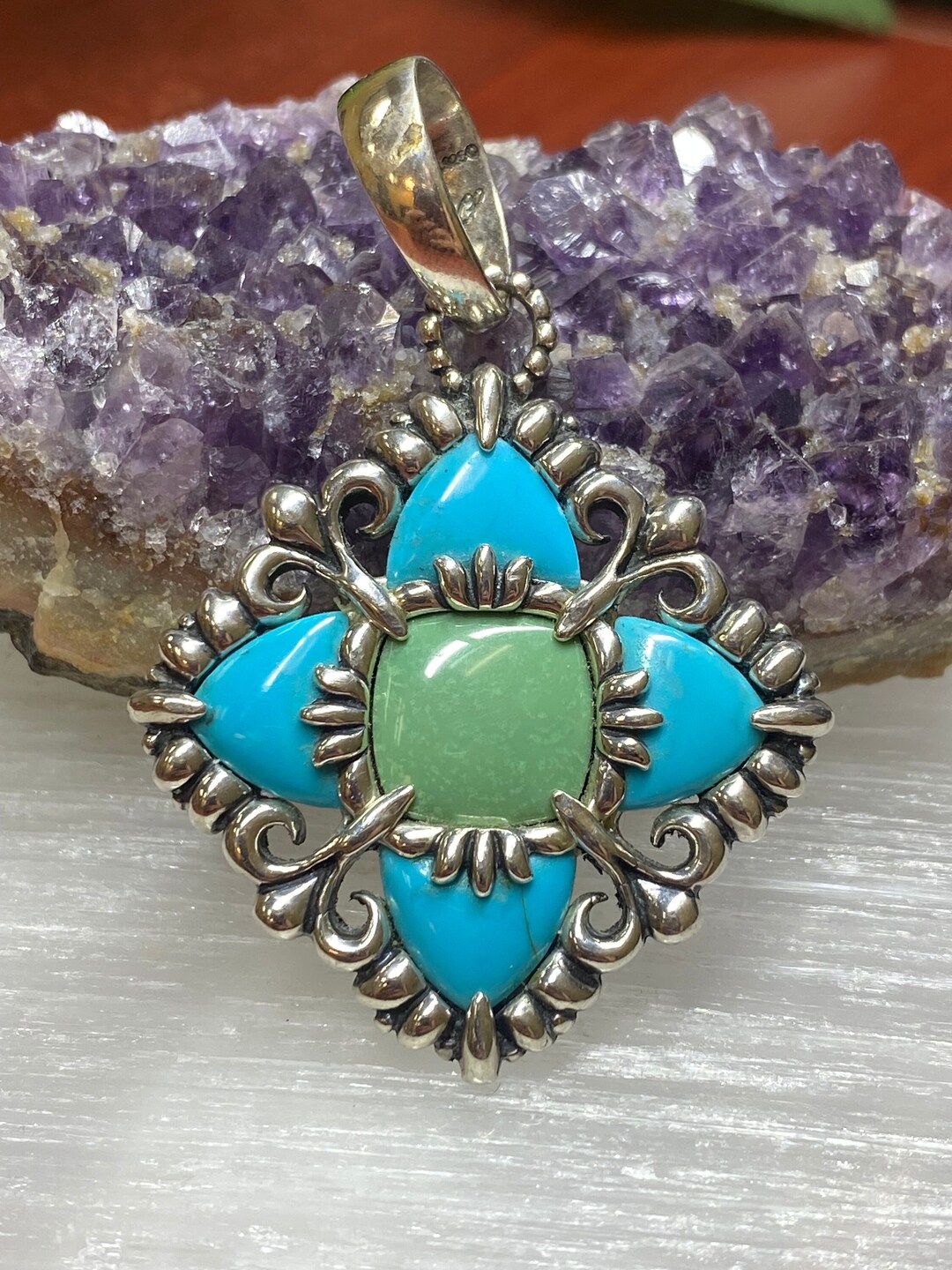 Turquoise Silver Cross Pendant - Etsy