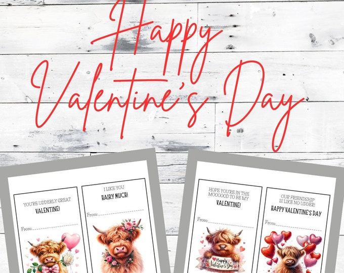 Cow Valentine Cards, Instant Download, Printable- Highland Cow ...