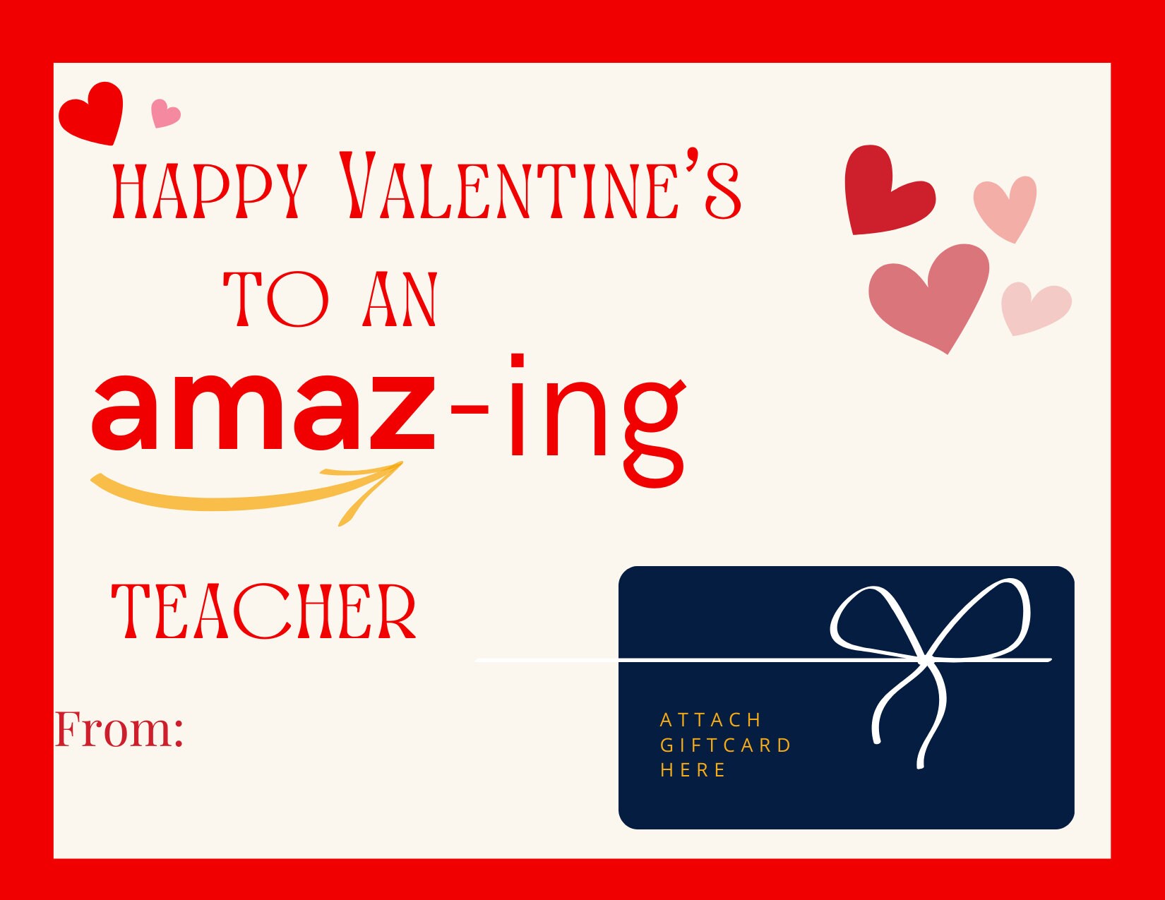 Teacher Valentine Gift Card Holder, Teacher Valentine, Printable ...