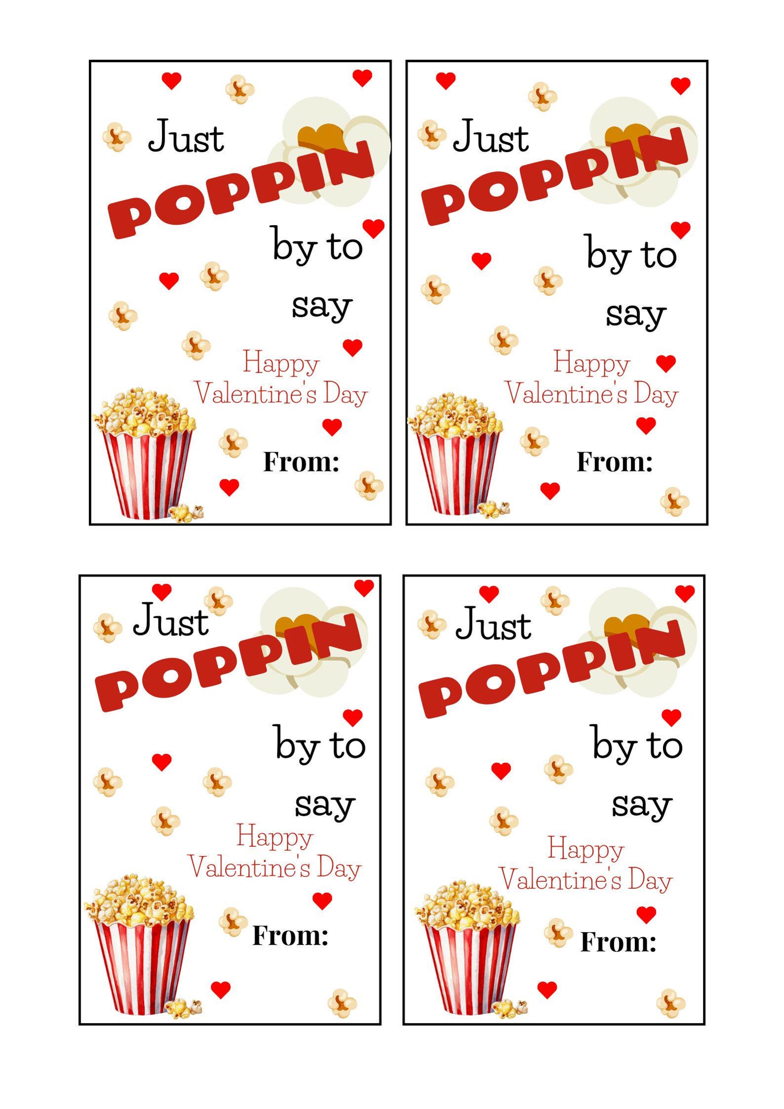 Popcorn Valentine Card- Printable- Instant Download- Kids Valentine ...