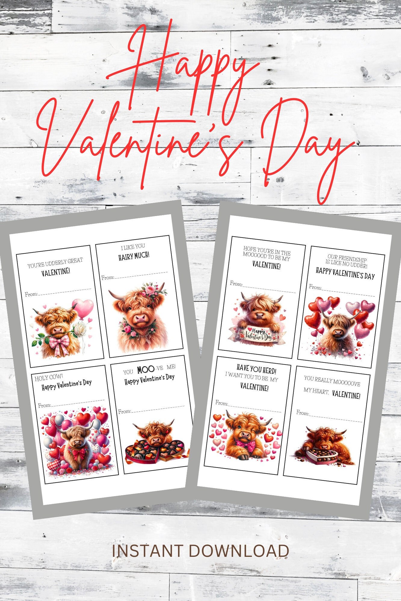 Cow Valentine Cards, Instant Download, Printable- Highland Cow ...