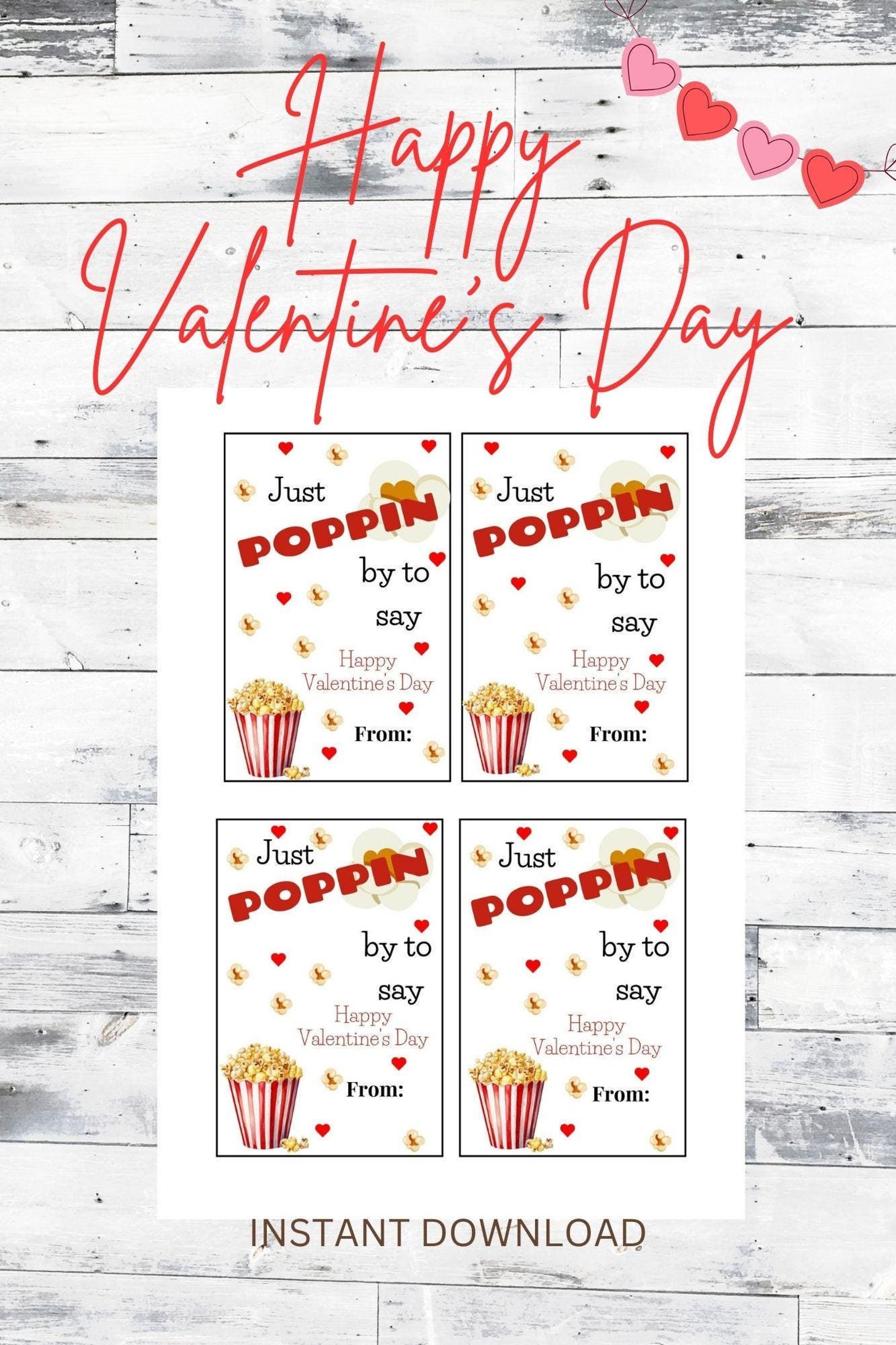 Popcorn Valentine Card- Printable- Instant Download- Kids Valentine ...