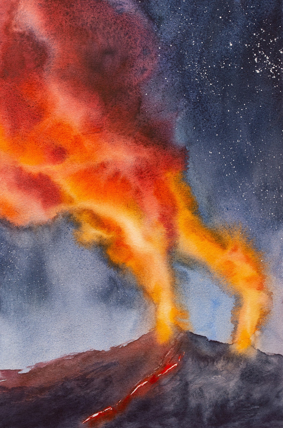 Original Watercolor Painting: Volcano Eruption - Etsy