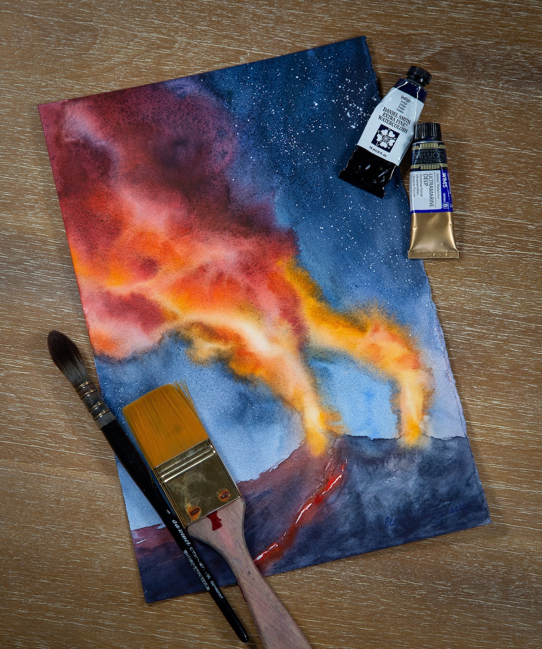 Original Watercolor Painting: Volcano Eruption - Etsy