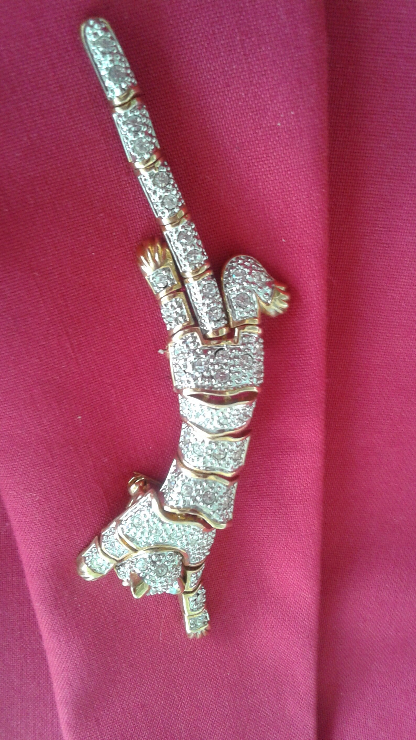 Big Tiger Pin Articulated 5 Inches Long. Silver and Gold W Green ...