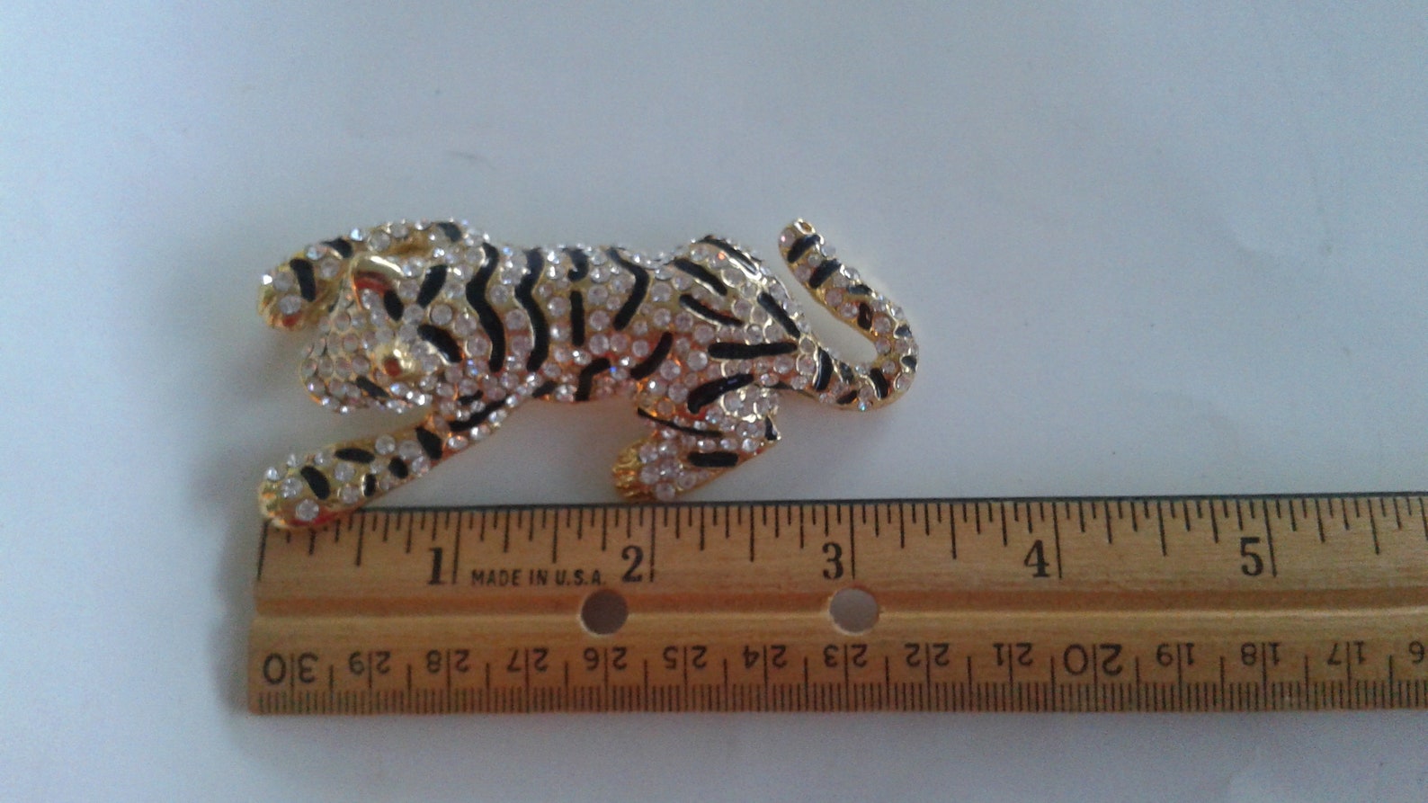 Big Tiger Pin Perfect Condition Covered in Crystals and Black Enamel ...