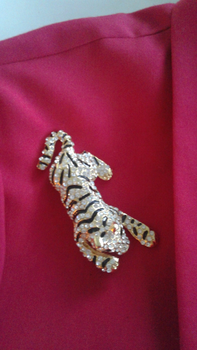 Big Tiger Pin Perfect Condition Covered in Crystals and Black Enamel ...