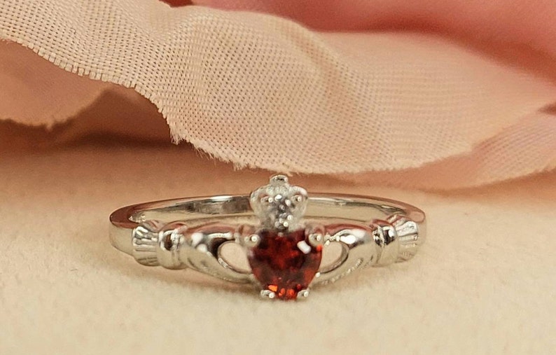 Mini Sterling Silver Claddagh Ring: Garnet Heart, Irish Love ...