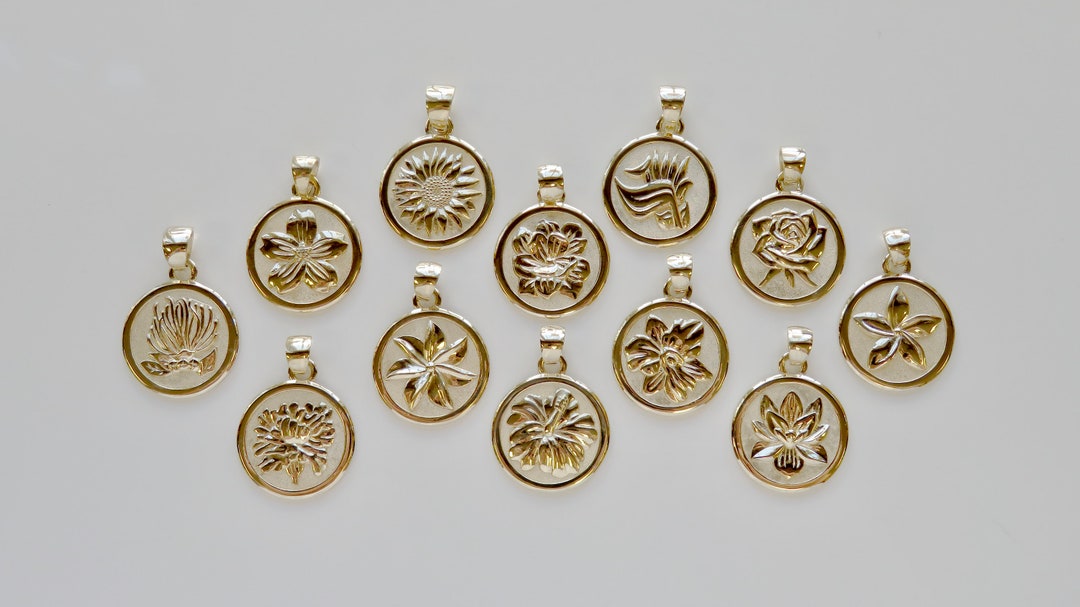 14KT 15MM 3D Flower Circle Pendant | Dime-sized | Hawaiian Heirloom ...