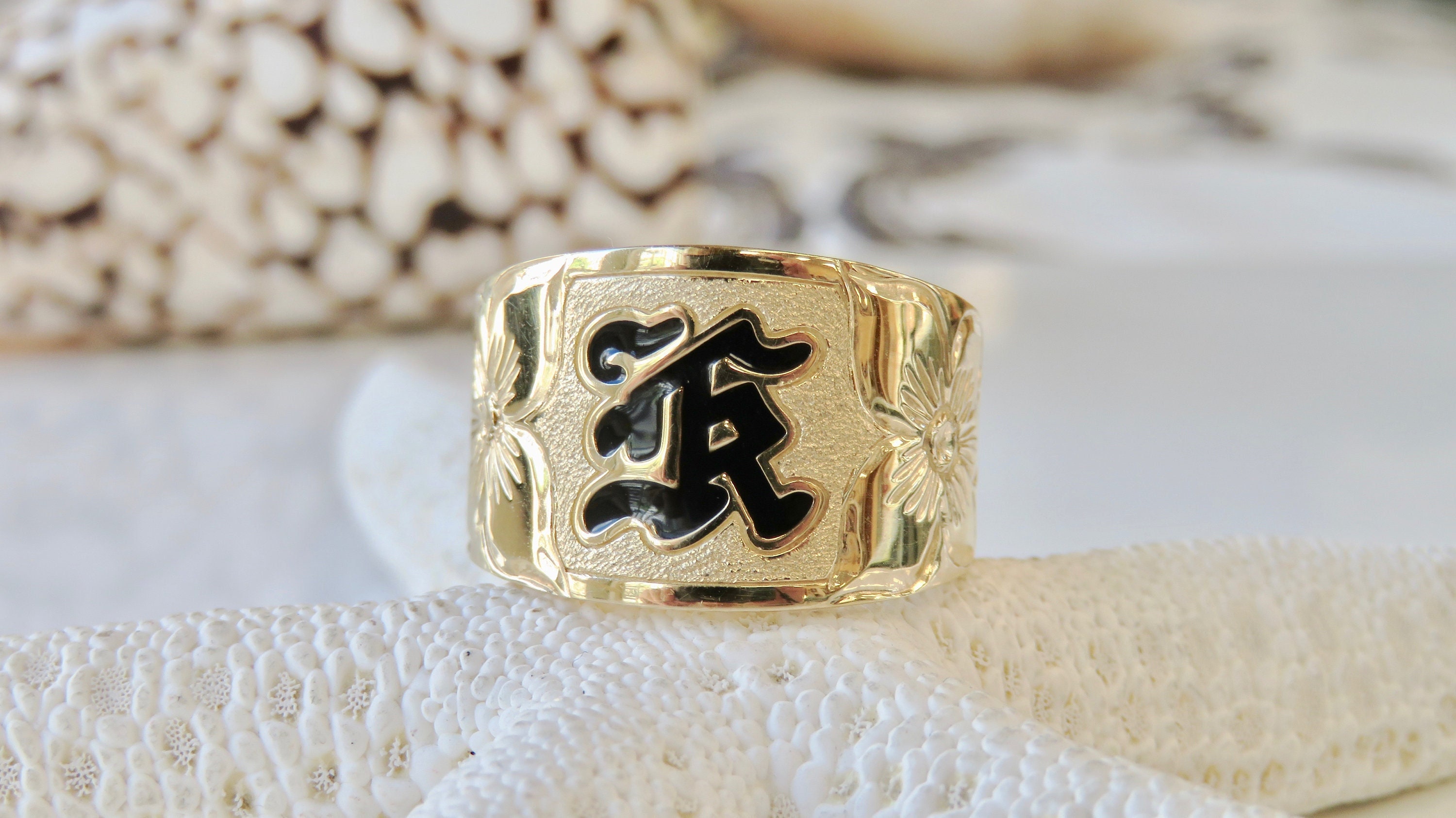 14 Karat Solid Gold 15MM Personalized Tapered Initial Ring - Etsy